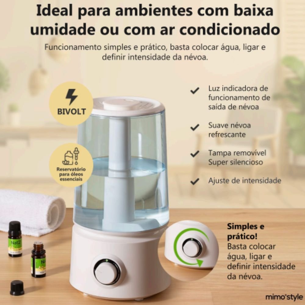 Umidificador de Ar Ultrassônico 12 H de Funcionamento Bivolt Mimo Style ...