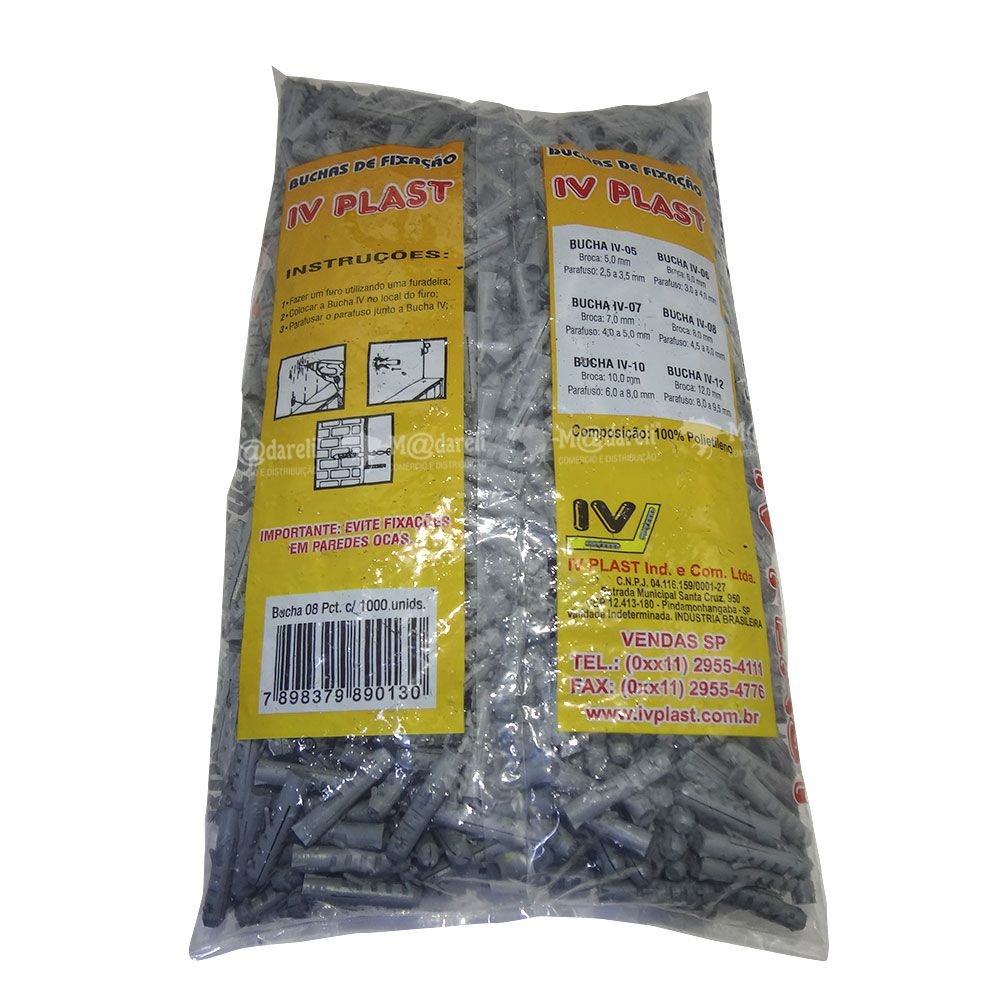 Bucha de Parede Iv Plast Pacote com 1000un. 10mm | MadeiraMadeira