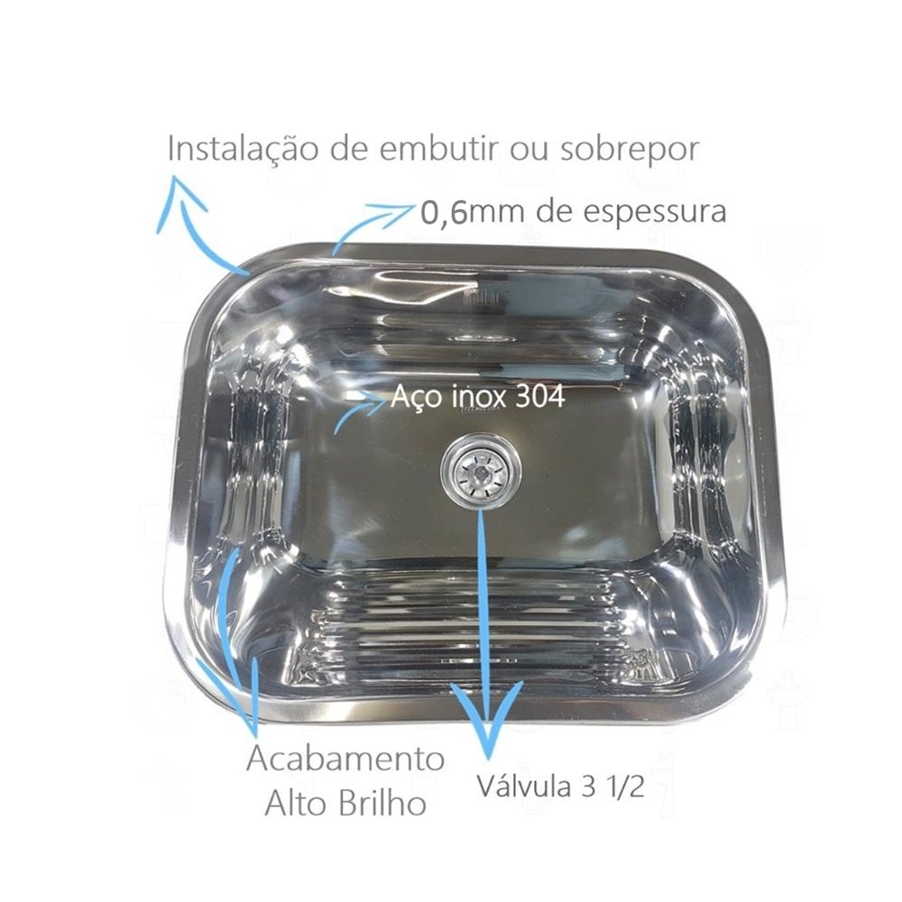 Kit Inox 304 Tecnocuba Tanque 50x40x22 + Cuba N3 40X34X17cm ...