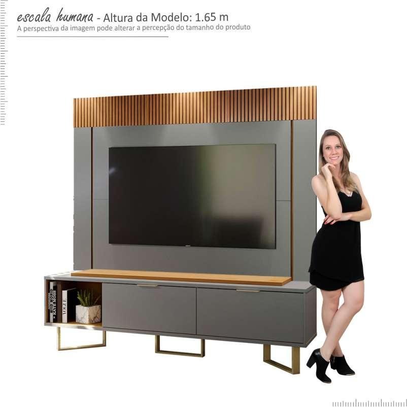 Rack Com Painel Para TV 70 Polegadas Sagary 1.8 EAX Móveis Cinza/Tauari ...