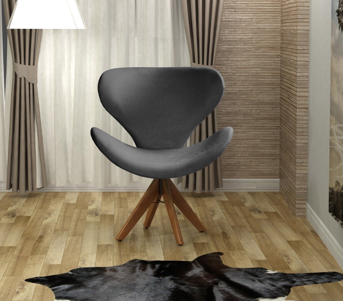 Poltrona Isis Cadeira Giratória Pé de Madeira Decoração, Sala ...