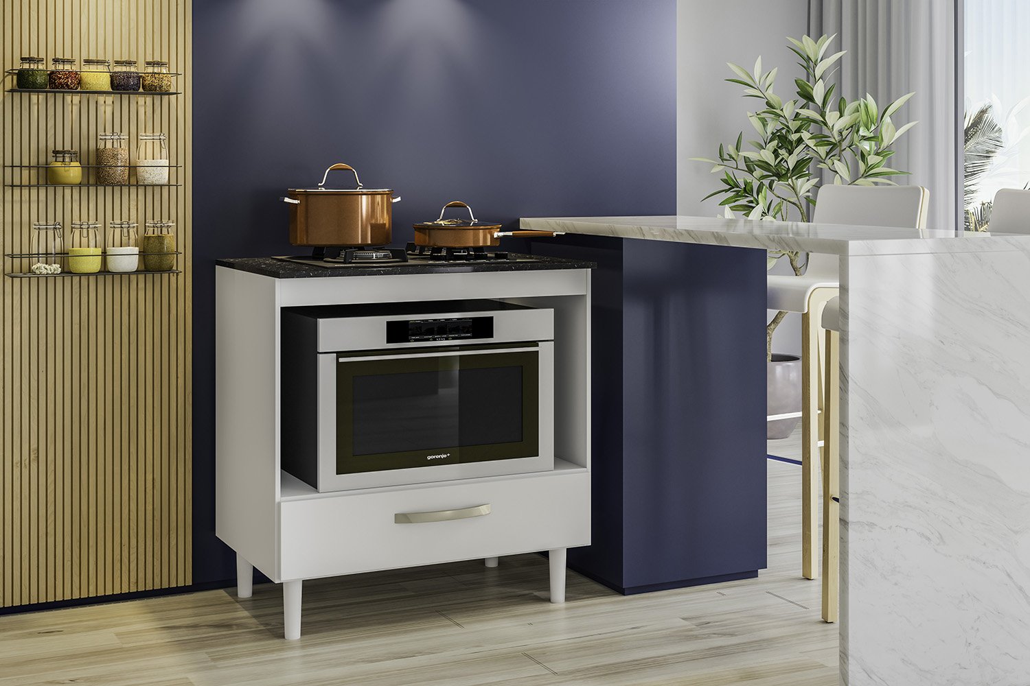 Balcão de Cozinha para Cooktop com 1 gaveta Fit 80 Branco Nicioli ...