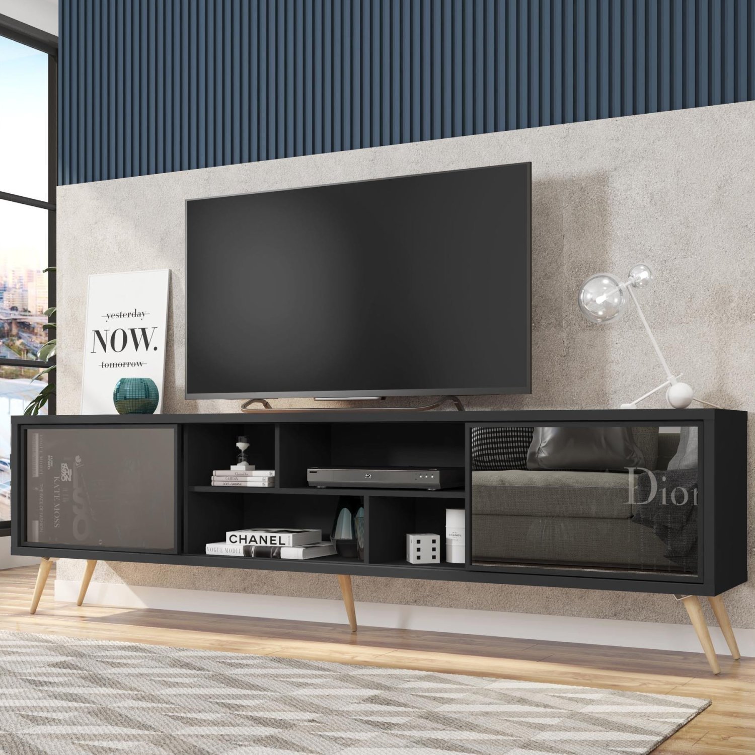 Rack para TV até 75 Polegadas Retrô 220cm em BP Porta Reflecta Multiverso CabeCasa ...