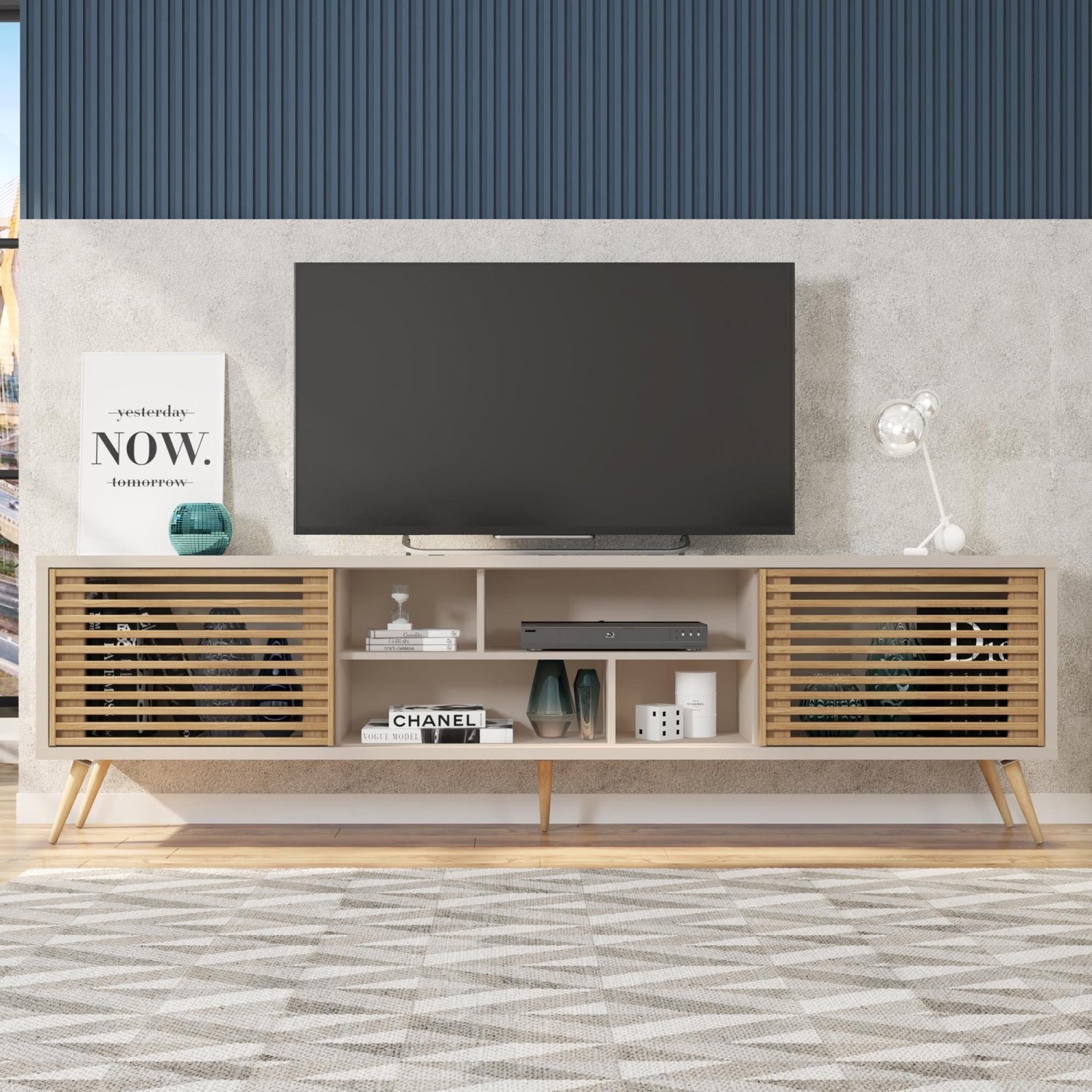 Rack para TV até 75 Polegadas Retrô 220cm em BP Porta Ripada Multiverso ...