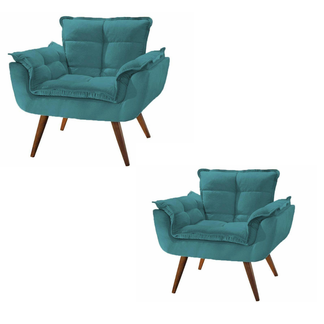 kit 2 Poltronas Opala decorativa descanço azul turquesa luxo ...