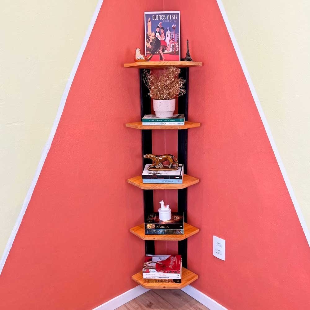 Estante de Canto de Madeira Pinus 5 Prateleiras Linea Carvalho e Preto ...