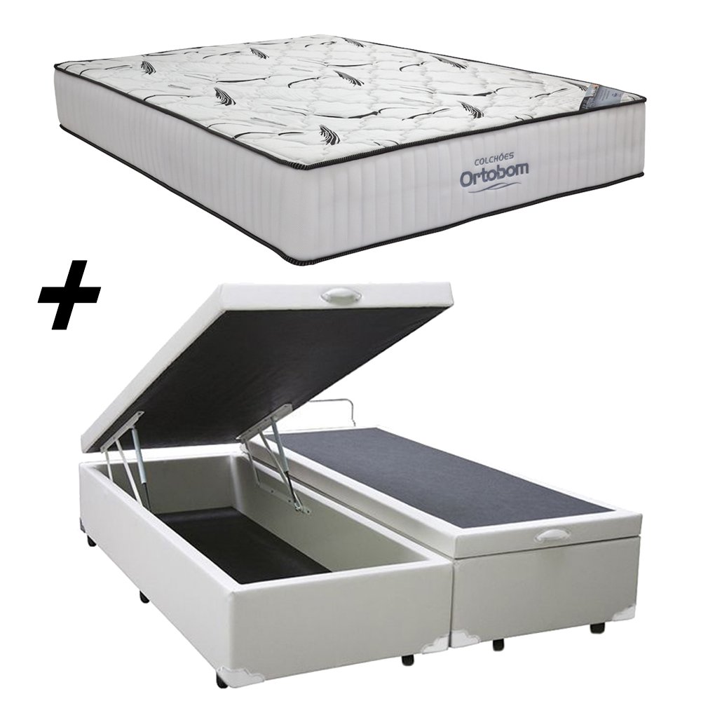 Cama Box Baú Bipartido Casal + Colchão Ortobom Highfoam Espuma HR 45 ...