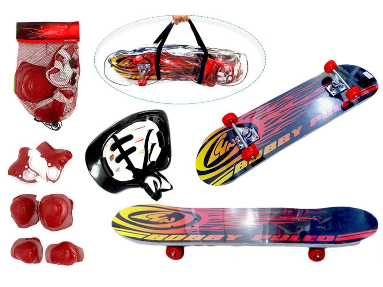 Kit Skate Infantil com Capacete, Joelheiras e Cotoveleiras - Vermelho ...