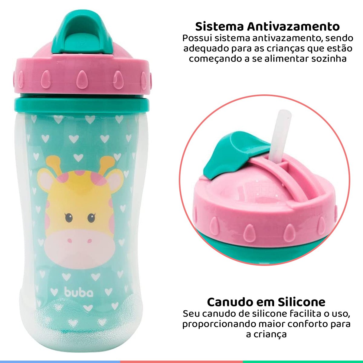 Copo Infantil Bebê Criança +12 Meses Parede Dupla C/ Tampa Retrátil ...