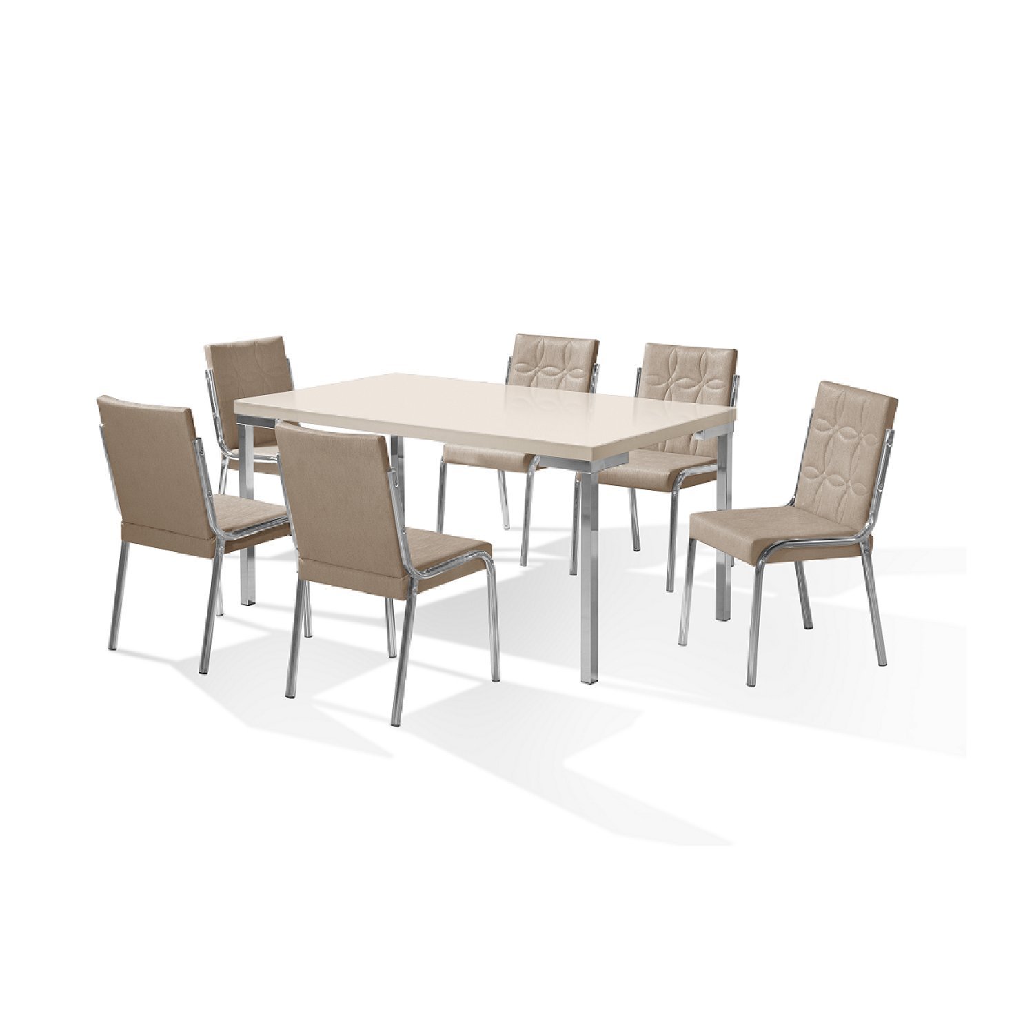 Conjunto Sala de Jantar Mesa Iza 160x90cm Tampo Vidro/MDF com 6 ...