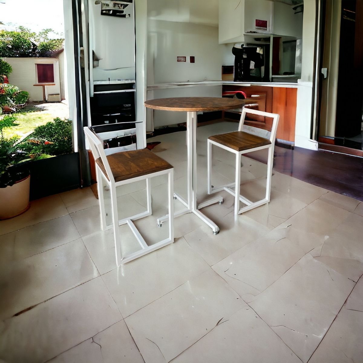 Conjunto Mesa Branca Liberty Redondo 2 Cadeira Madeira Industrial Don ...