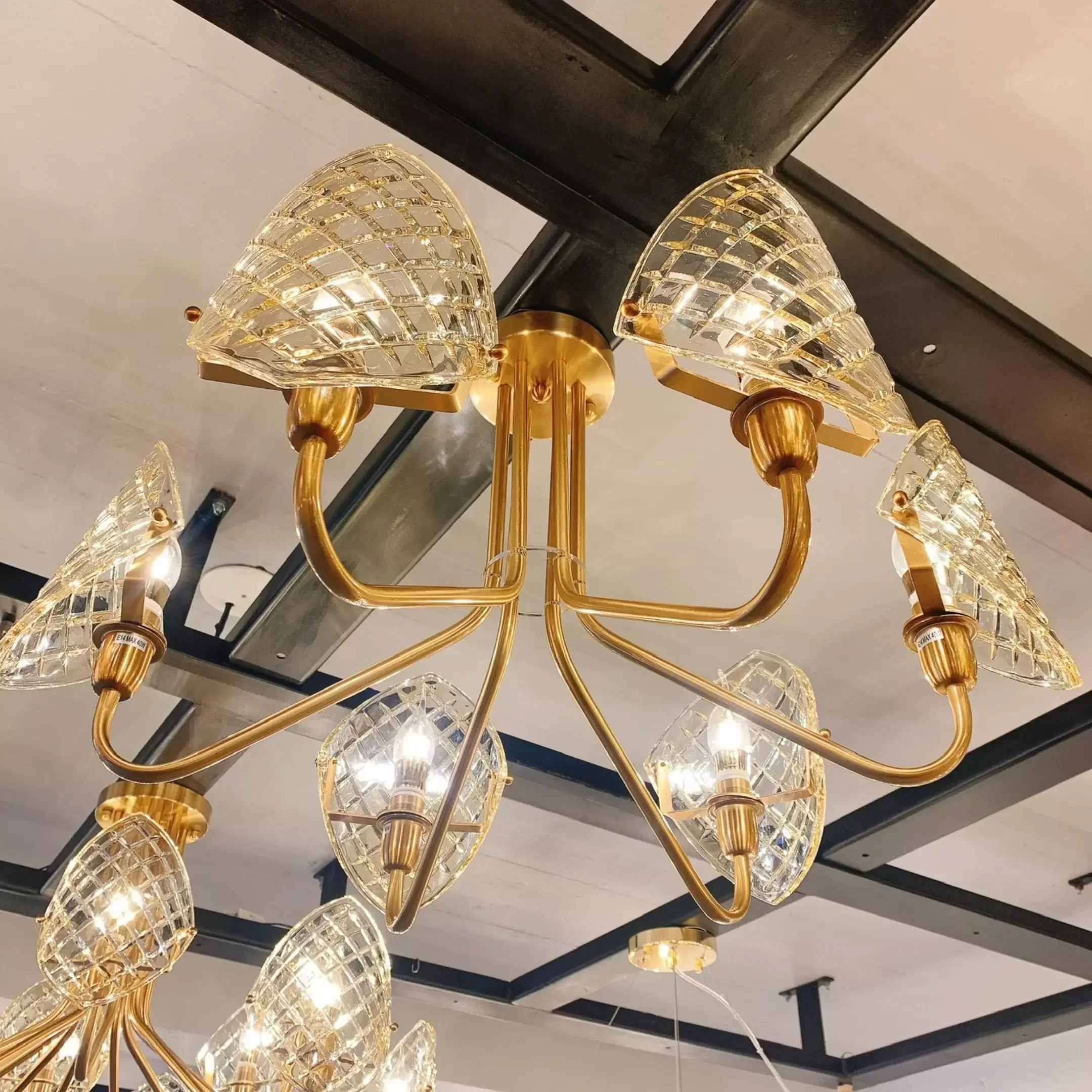 Lustre/Pendente Valencia Metal Bronze Com Vidro Champagne 6 Braços 6 ...