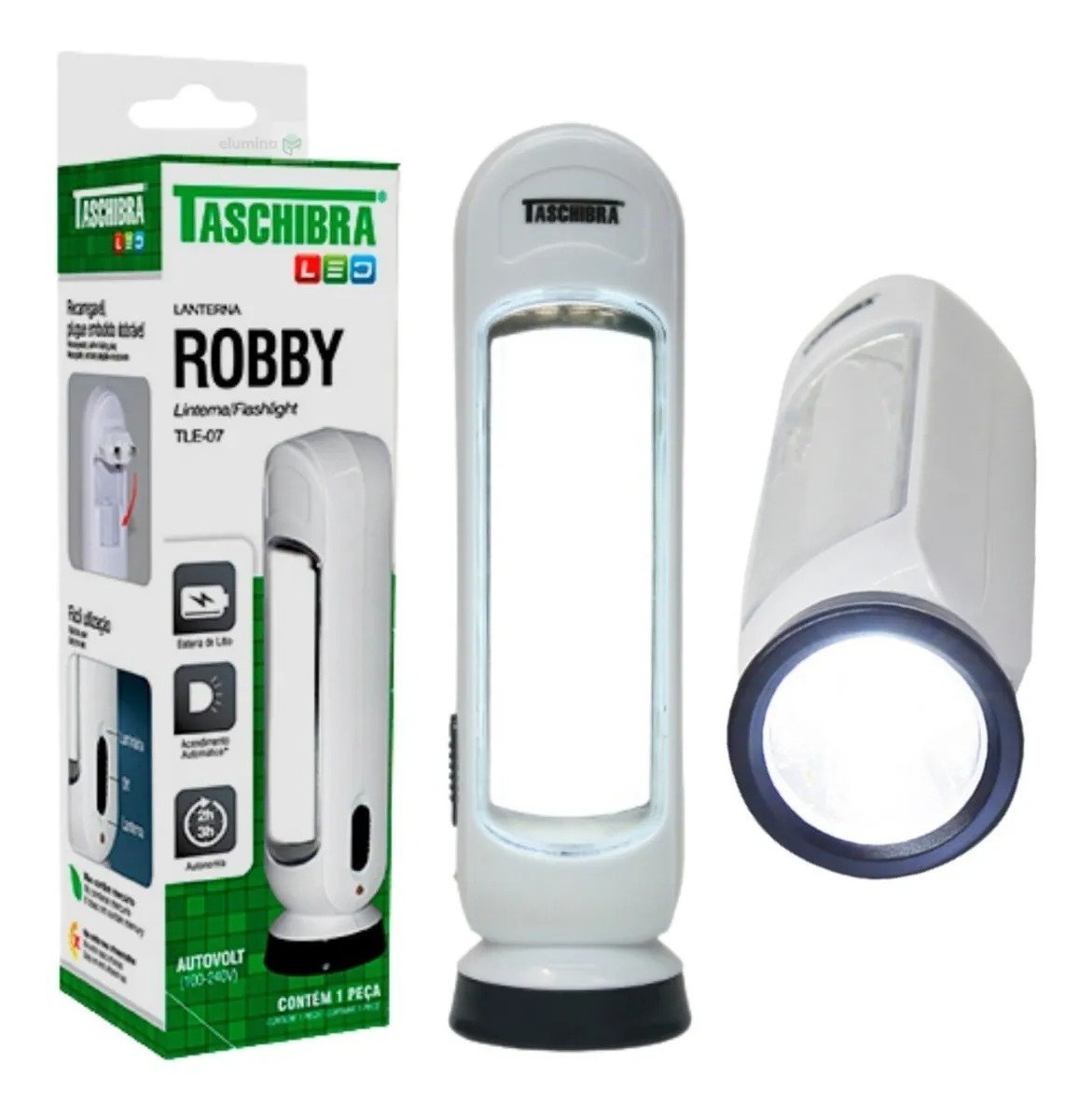 Luminária Led Emergência Lanterna Taschibra Robby TLE 07 Branca | MadeiraMadeira