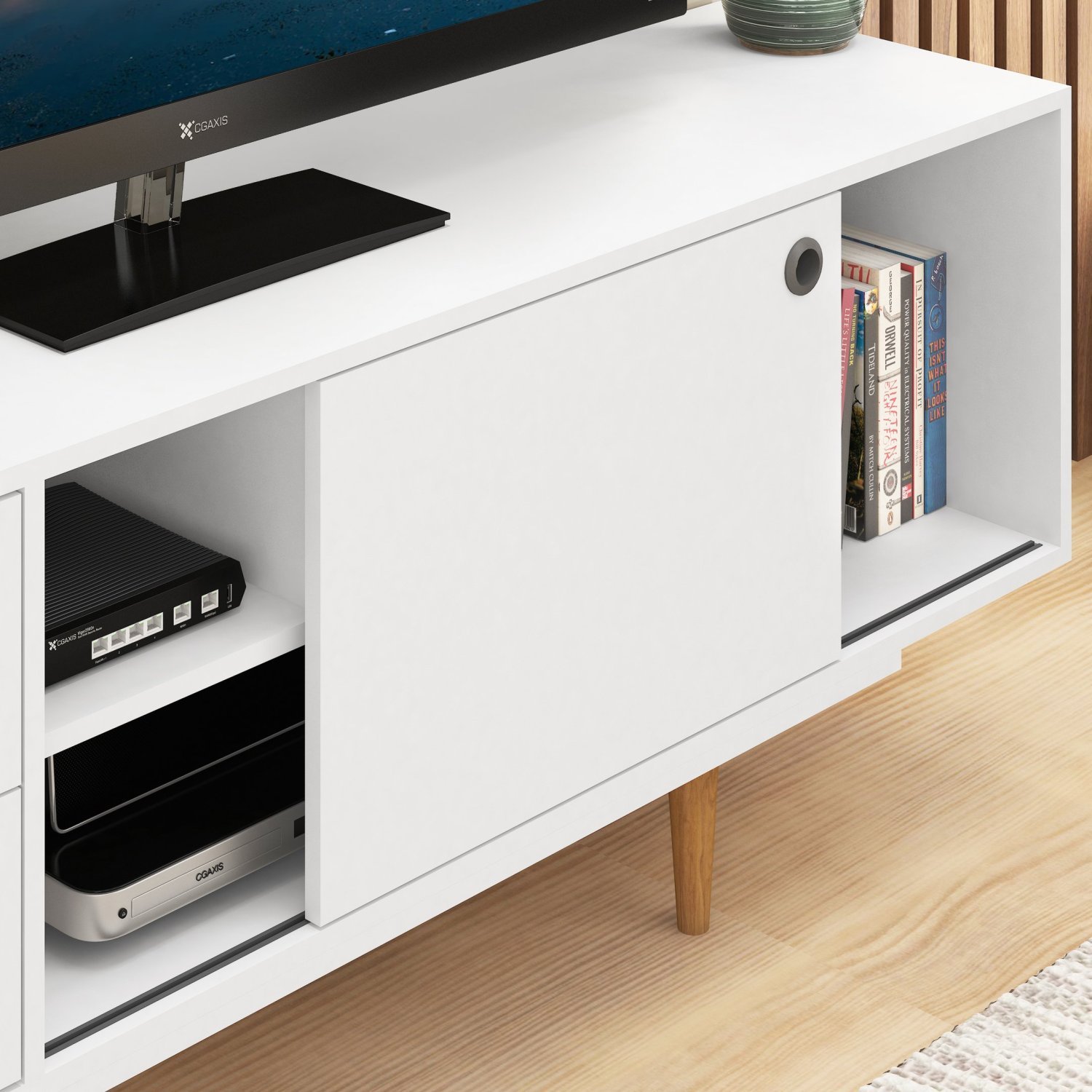 Rack para TV até 60 Polegadas Retrô 160cm 2 Gavetas 1 Porta Deslizante ...