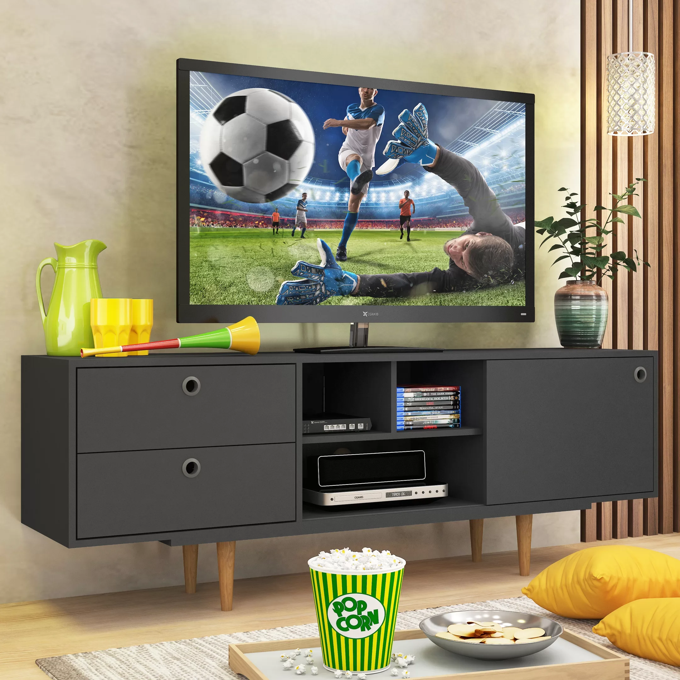 Rack para TV até 60 Polegadas Retrô 160cm 2 Gavetas 1 Porta Deslizante ...