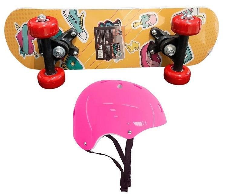 Kit Skate Infantil Shape Madeira + Capacete Rosa M | MadeiraMadeira
