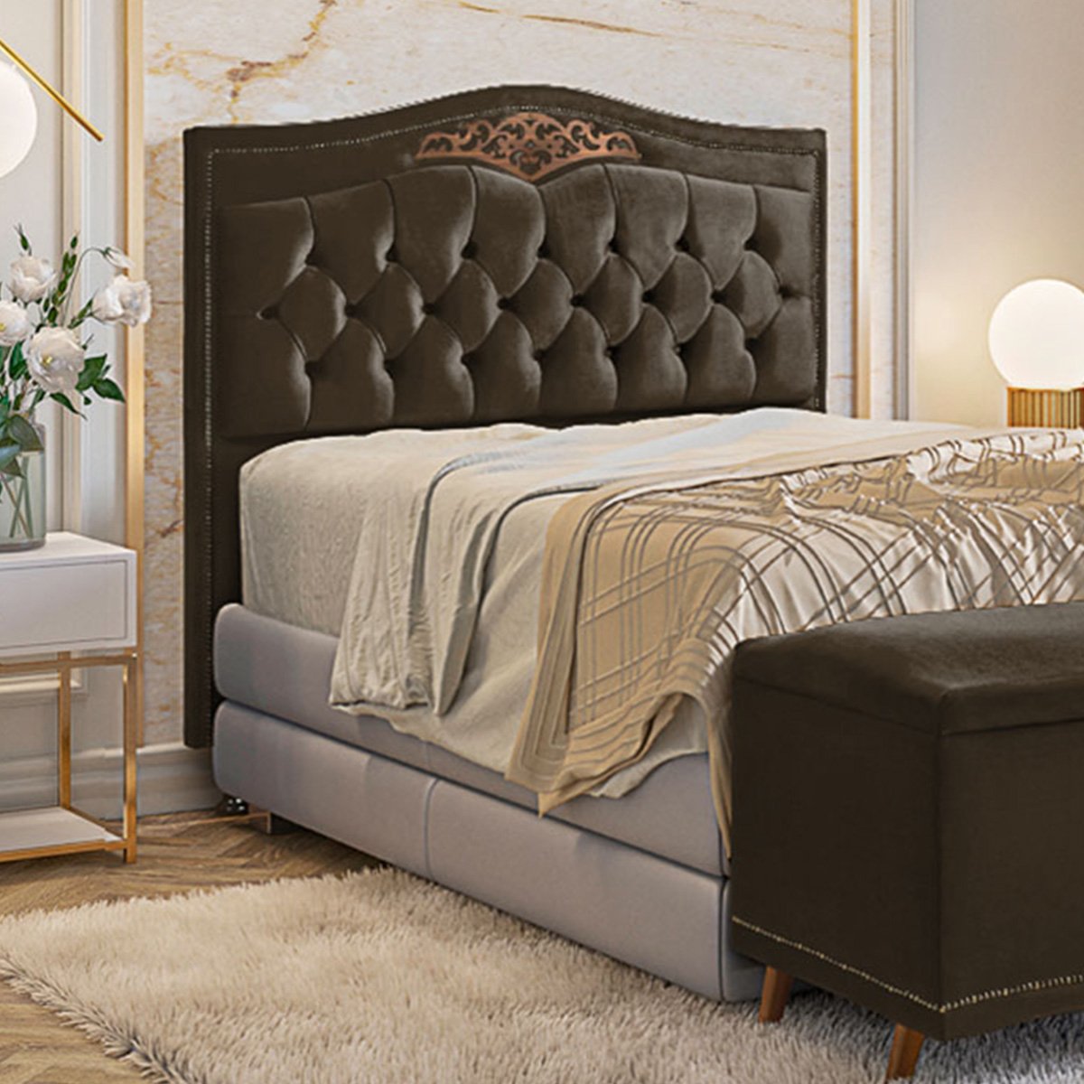 Cabeceira Cama Box Queen 1,60 Estofada Veludo Marrom Chocolate Holanda ...