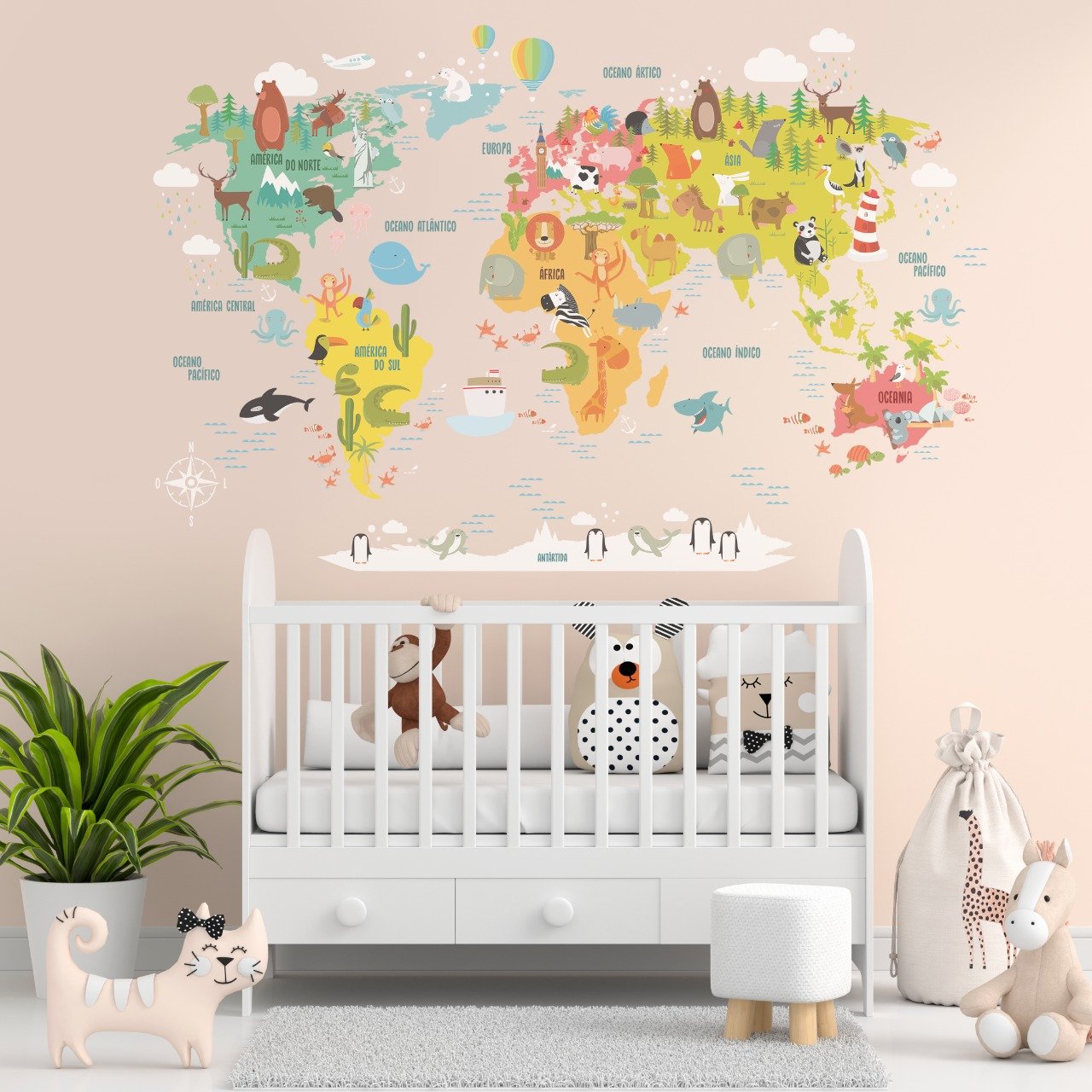 Adesivo de Parede Mapa Zoo - Cinza claro - G | MadeiraMadeira