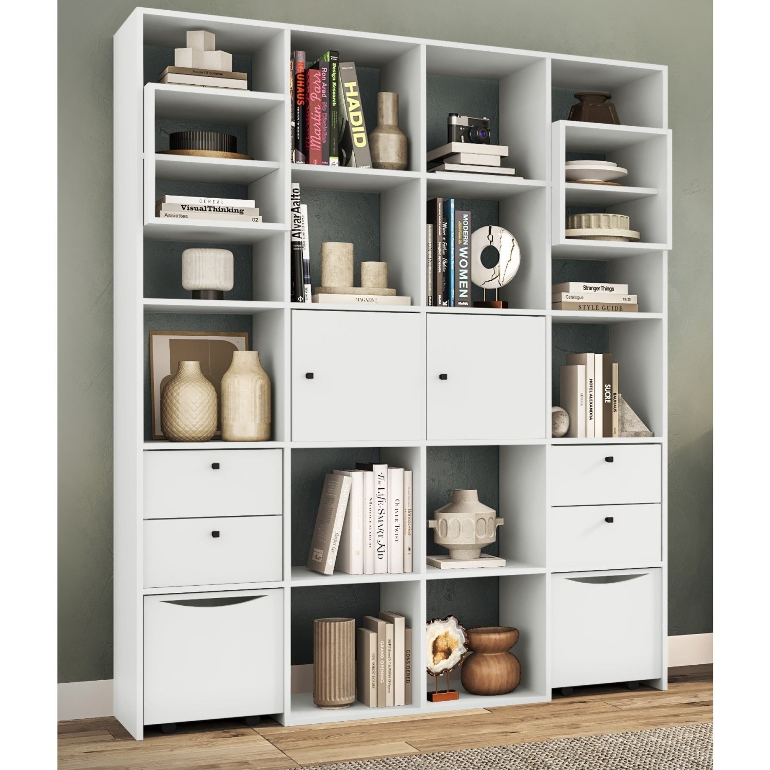 Estante Modular 2 Portas 4 Gavetas 2 Baús Yescasa | MadeiraMadeira