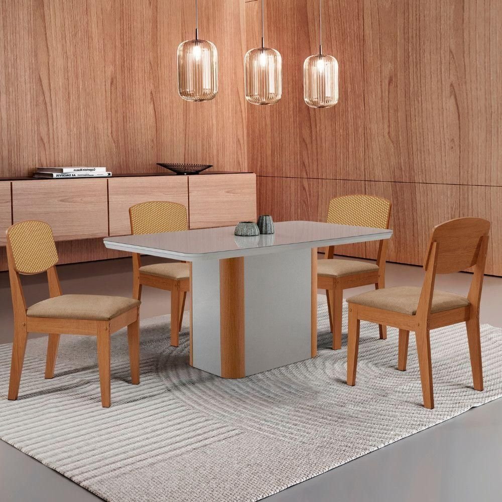 Mesa de Jantar Isadora 120cm Tampo Mdf Vidro com 4 Cadeiras Turim 07 ...
