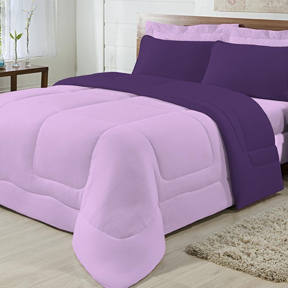 Edredom Dupla Face King Size 100% Algodão Lilás com Roxo | MadeiraMadeira