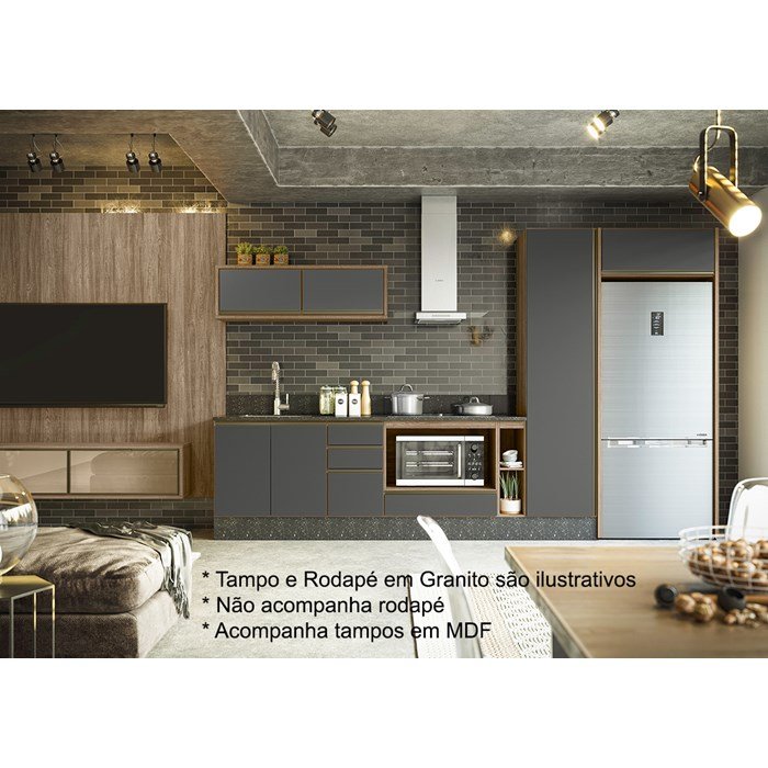 Cozinha Modulada 9 Peças MDF Kali CJ8 Carvalho Rust Chumbo Nicioli ...