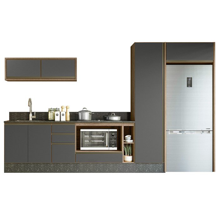 Cozinha Modulada 9 Peças MDF Kali CJ8 Carvalho Rust Chumbo Nicioli ...