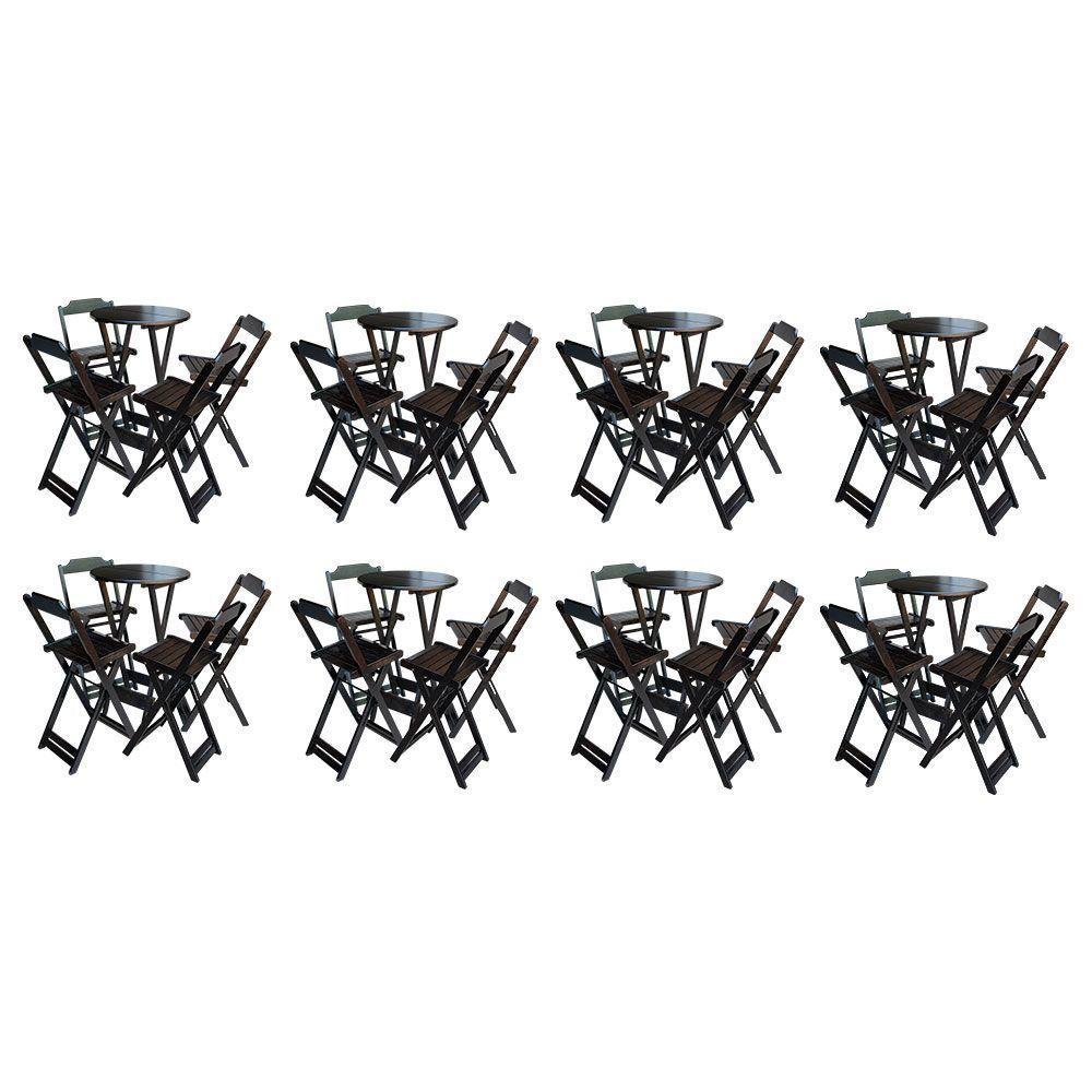 Kit 8 Jogos De Mesa Bistrô De Madeira Com 4 Cadeiras Dobravel Tabaco - Marrom | MadeiraMadeira