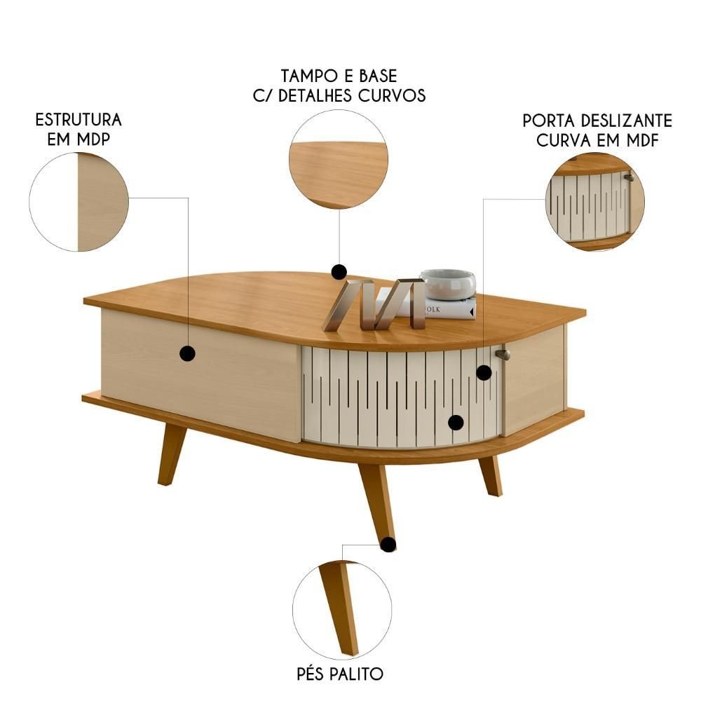 Mesa de Centro para Sala 90cm Indy Z10 Cumaru/opala - Mpozenato | MadeiraMadeira