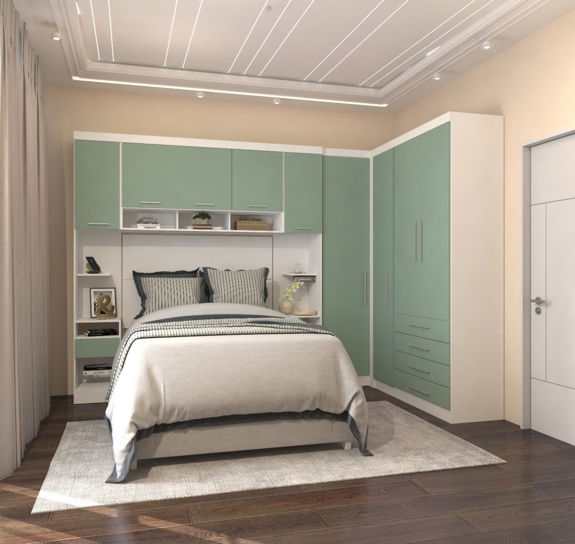 Guarda Roupa Modulado de Casal Alpes Branco Verde 6 Peças - Luciane ...