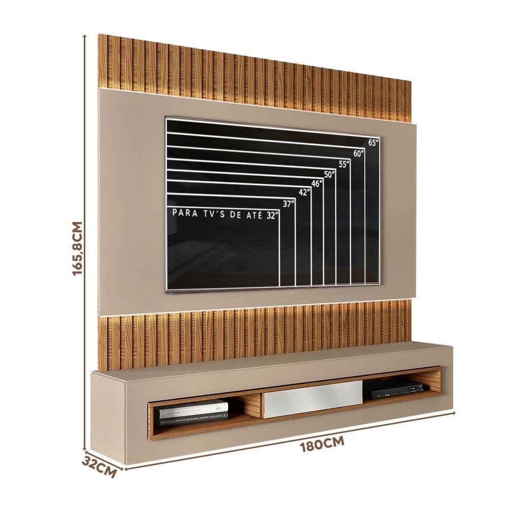 Painel Ripado Com Led Para TV Até 65 Polegadas Griz Carvalho Nobre ...