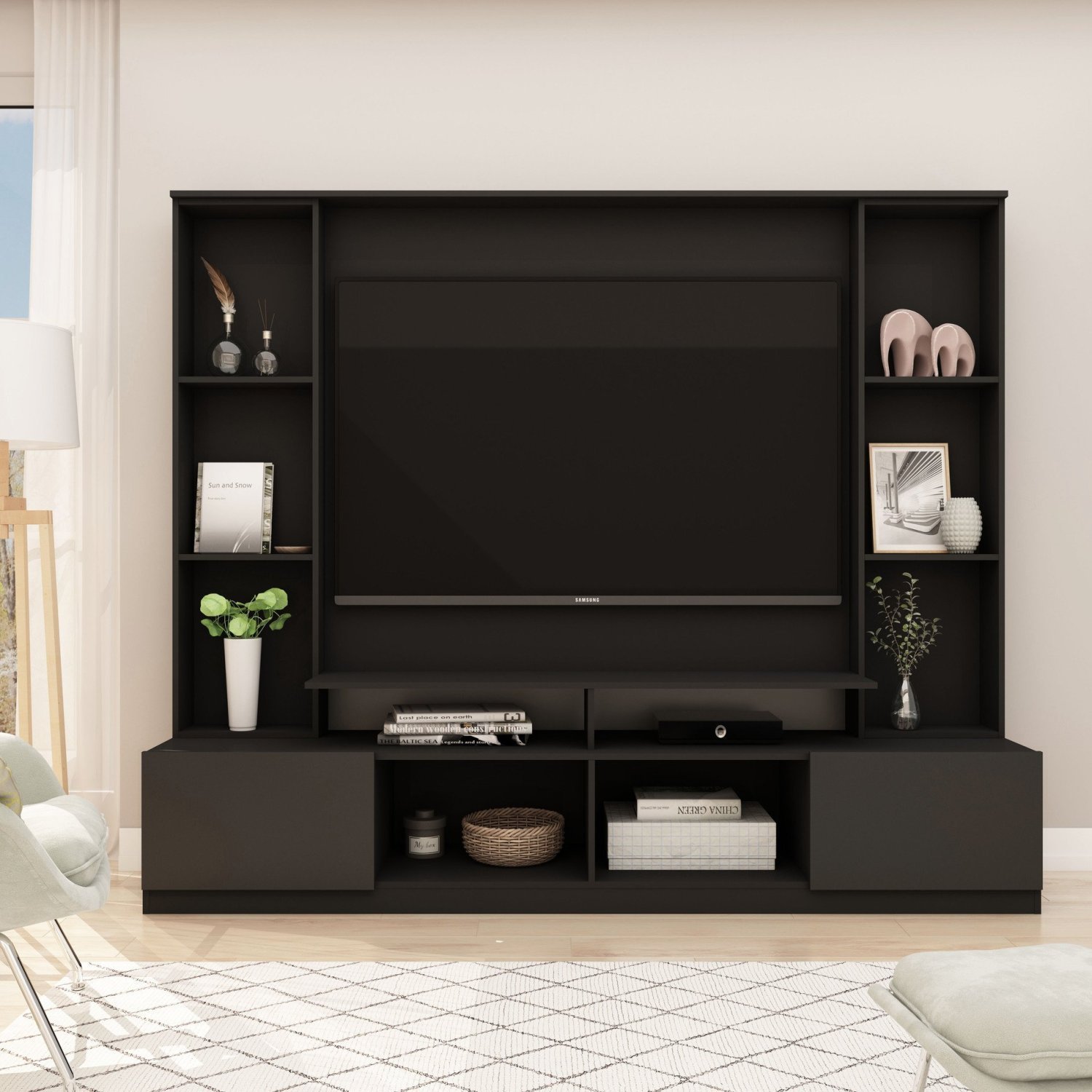 Rack com Painel para TV até 55 Polegadas 2,1m 2 Portas Delfos Yescasa ...