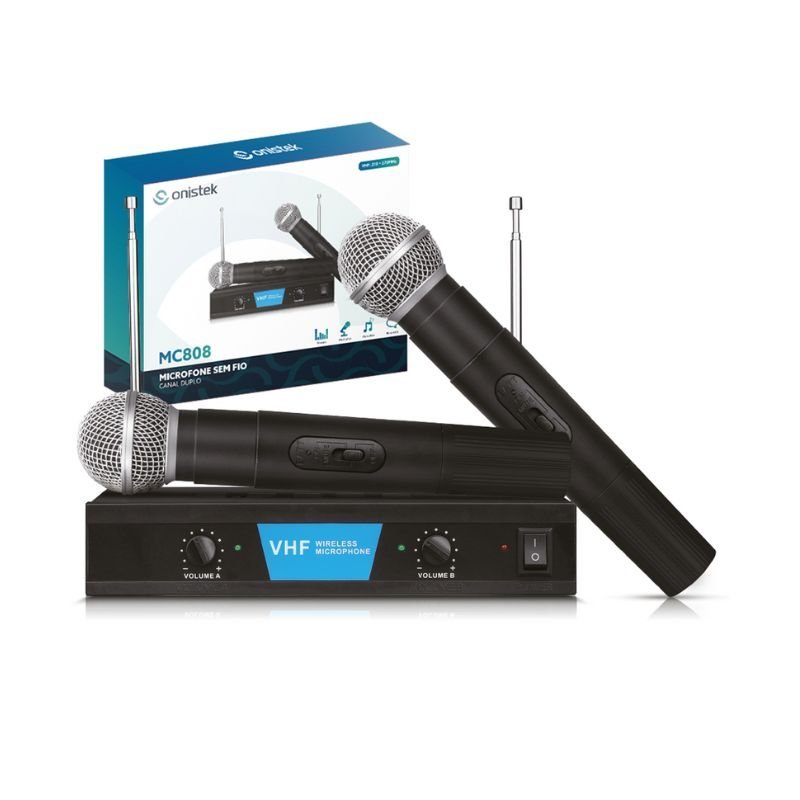 Microfone Duplo Profissional sem Fio Onistek On-mc808 Microfone Duplo Profissional sem Fio On ...