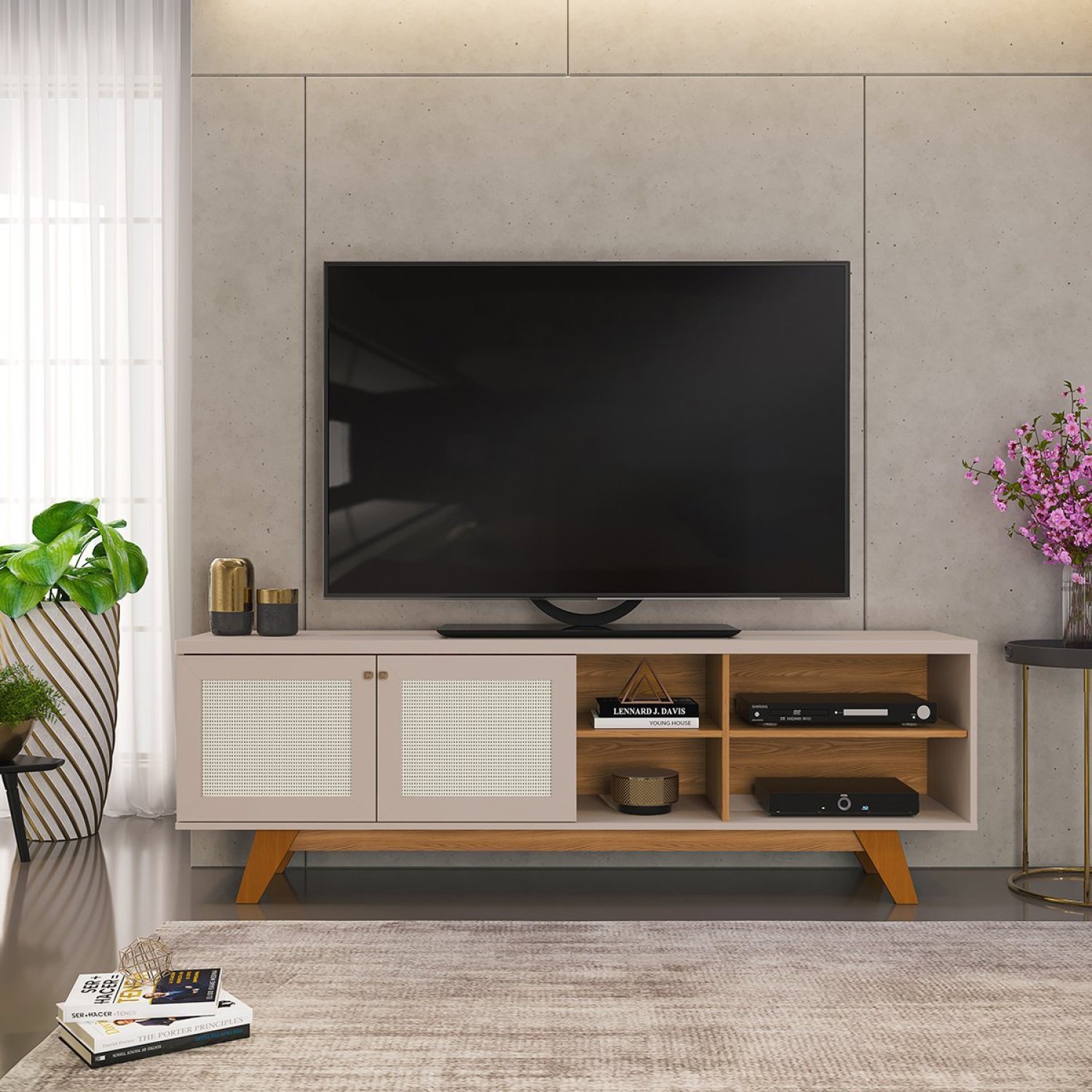 Rack para TV até 70 Polegadas 180cm 2 Portas 4 Nichos Zara DJ Móveis ...