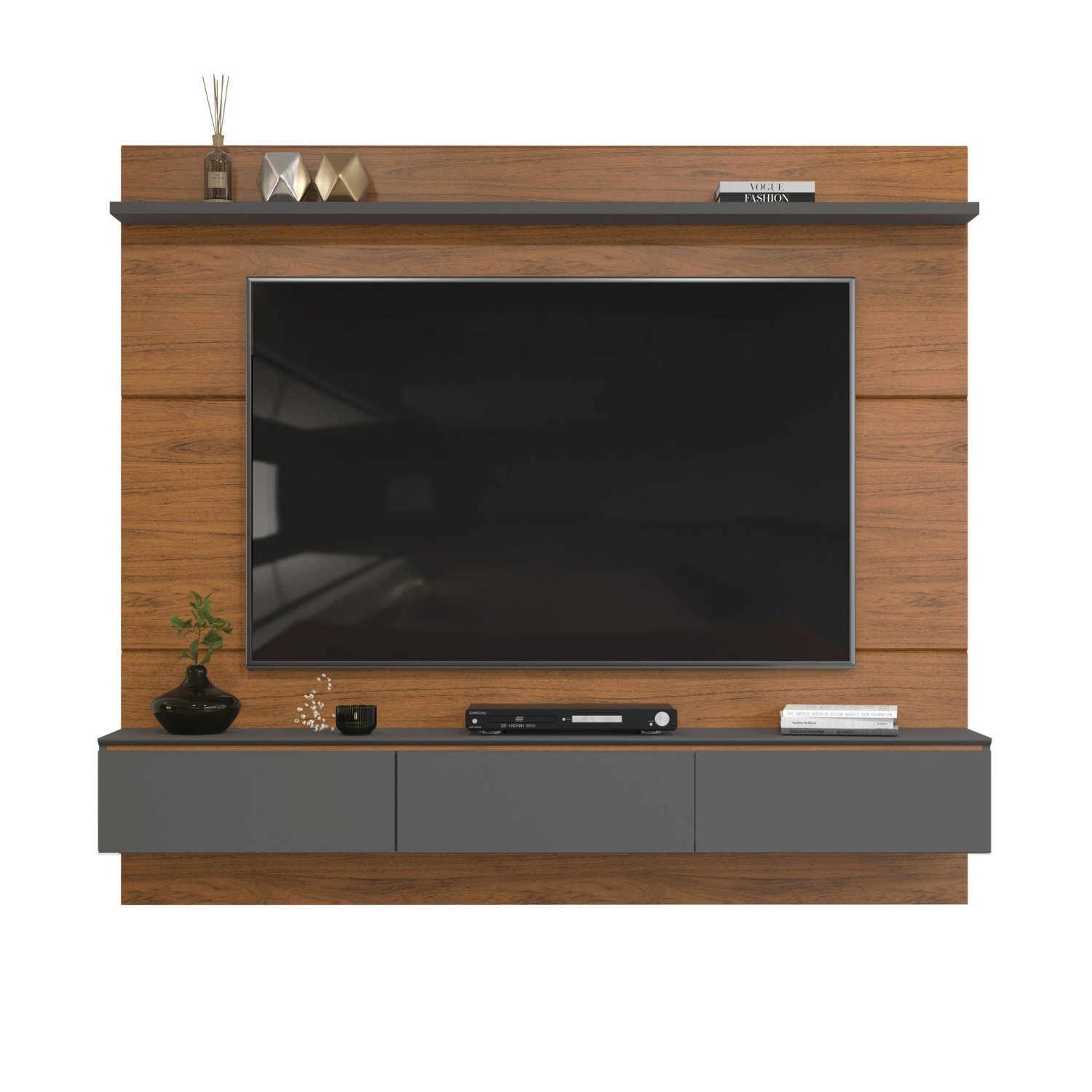 Rack Suspenso para TV até 65 Polegadas 3 Portas 1 Prateleira Mateo DJ Móveis | MadeiraMadeira