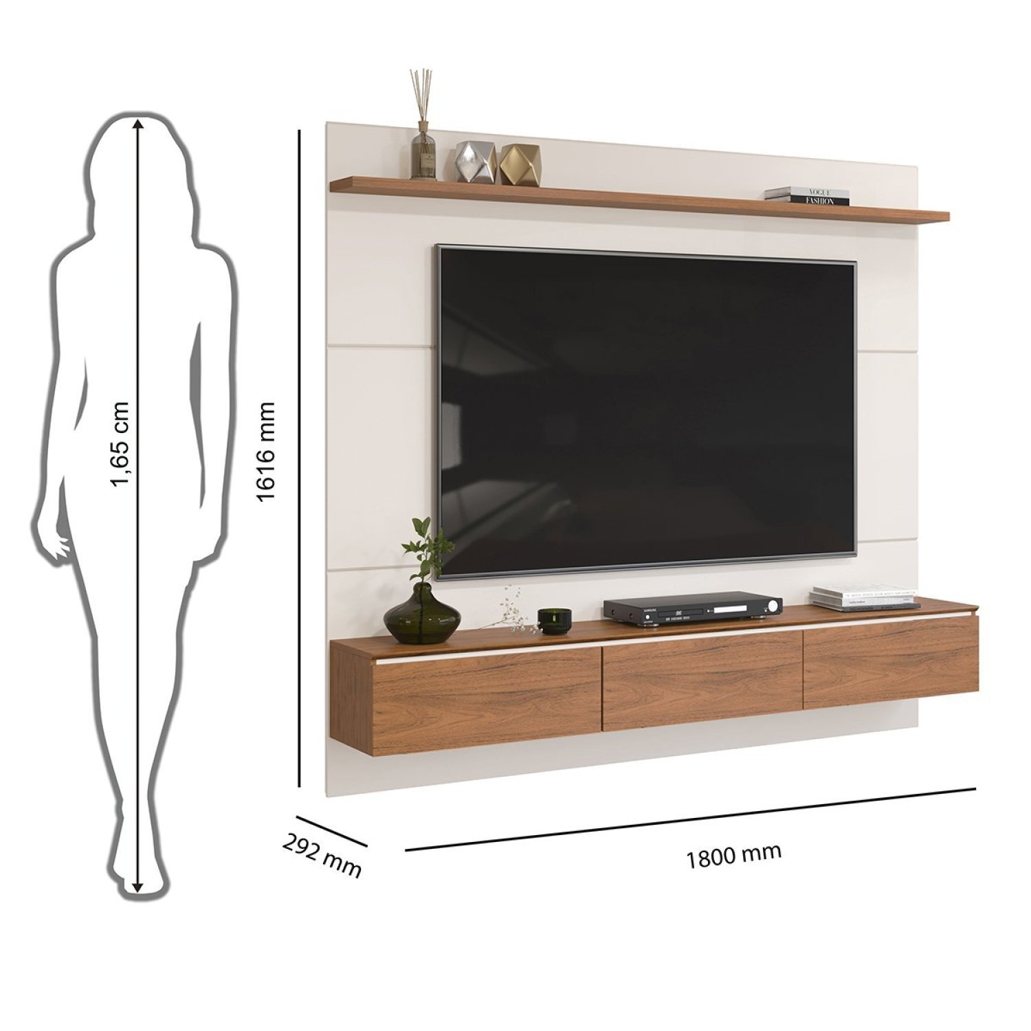 Rack Suspenso para TV até 65 Polegadas 3 Portas 1 Prateleira Mateo DJ Móveis | MadeiraMadeira