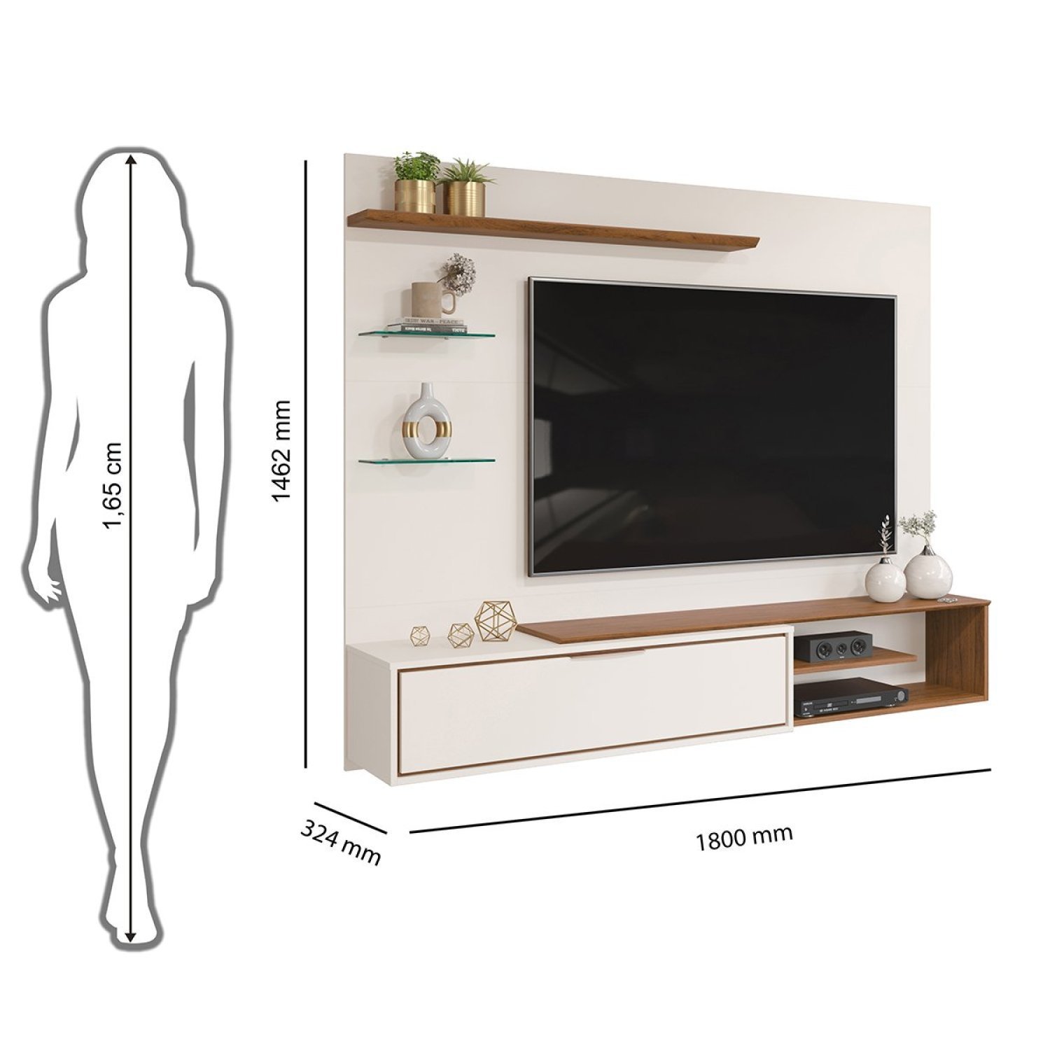 Rack Suspenso para TV até 60 Polegadas 1 Porta 1 Nicho 3 Prateleiras Nuno DJ Móveis | MadeiraMadeira