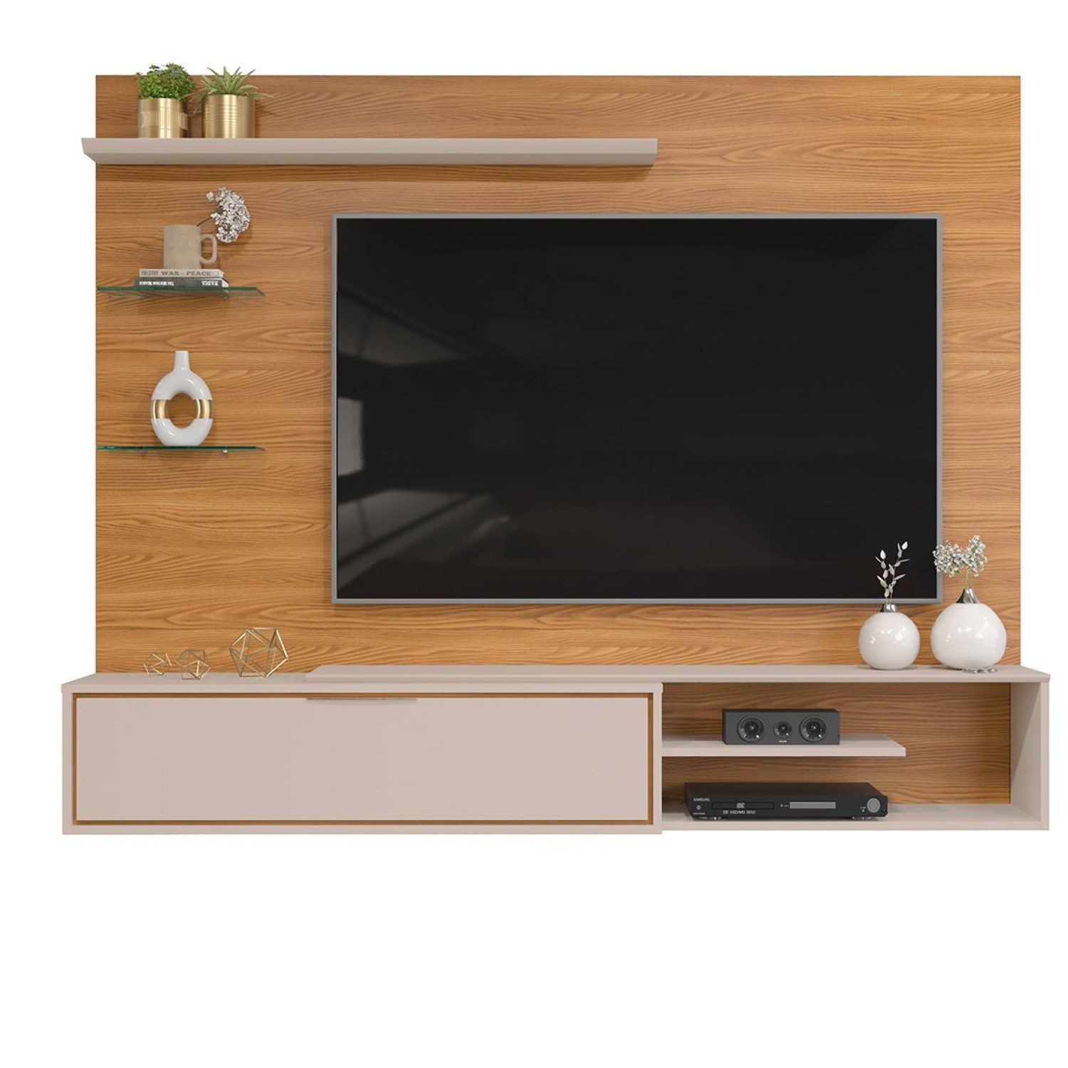 Rack Suspenso para TV até 60 Polegadas 1 Porta 1 Nicho 3 Prateleiras ...