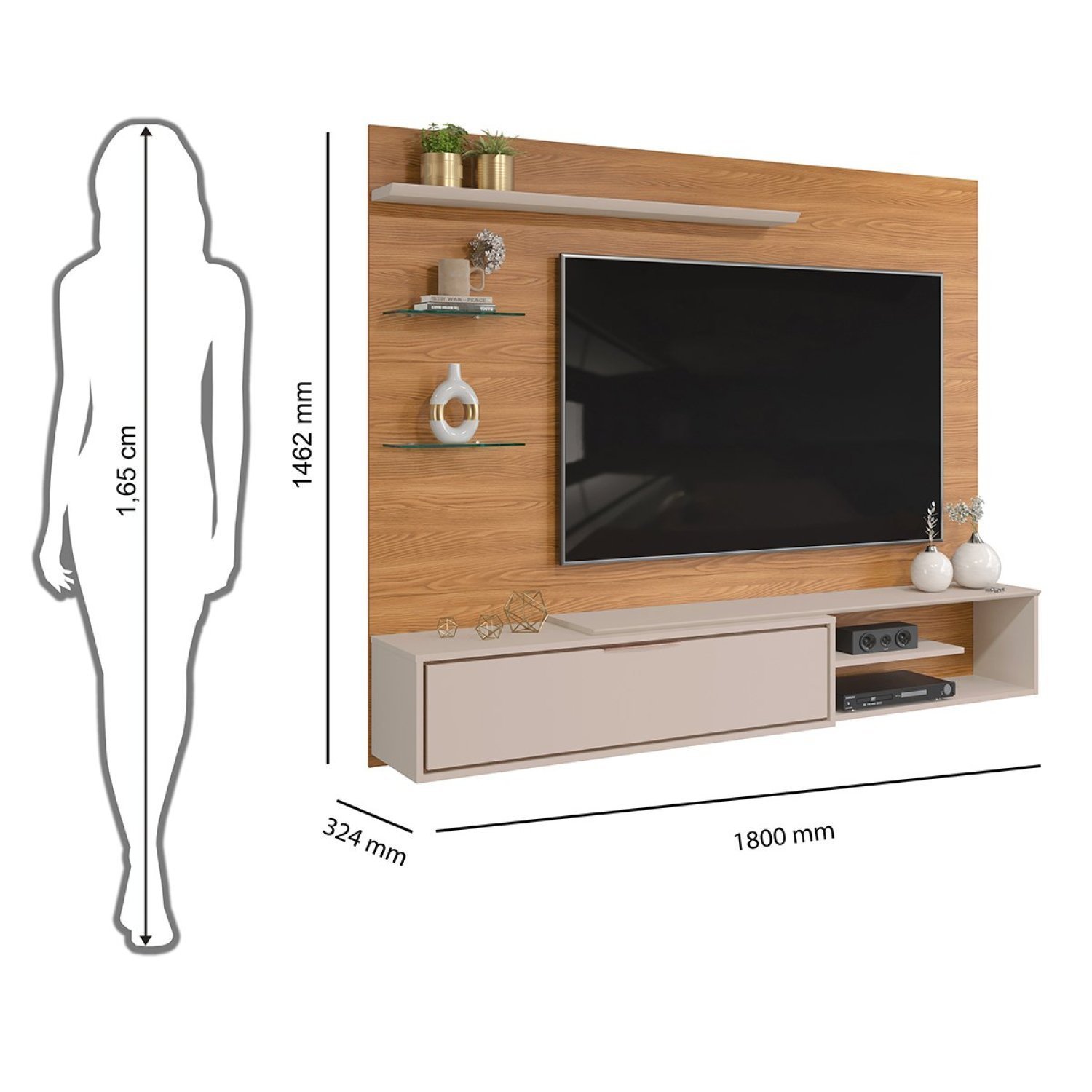 Rack Suspenso para TV até 60 Polegadas 1 Porta 1 Nicho 3 Prateleiras ...