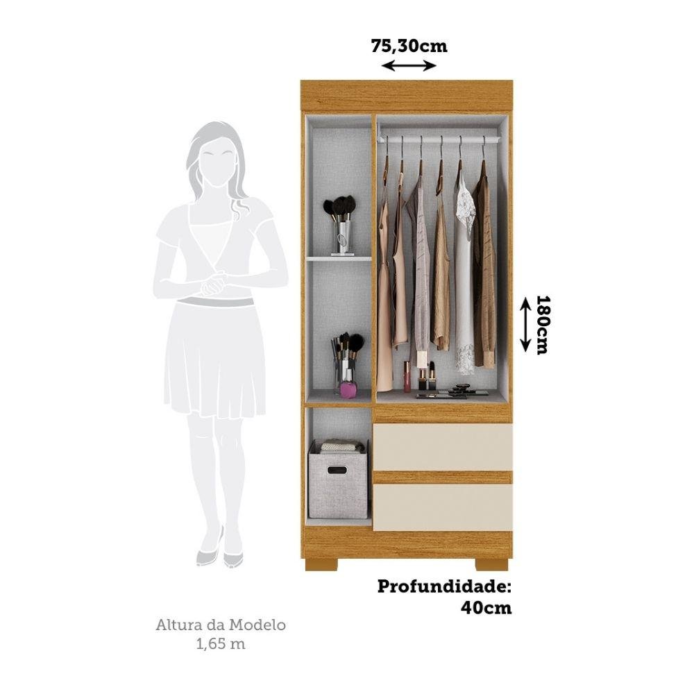 Guarda Roupa Solteiro 3 Portas 2 Gavetas com Espelho Maya Acp Móveis Cinamomo/off White ...
