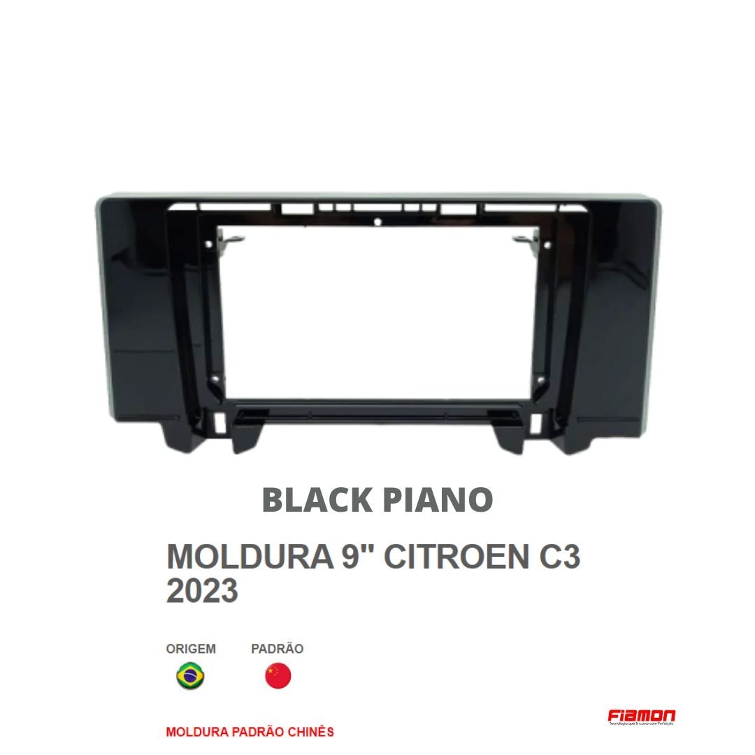 Moldura 2 Din 9 Polegadas Fiamon Citroen C3 2023 Preto | MadeiraMadeira