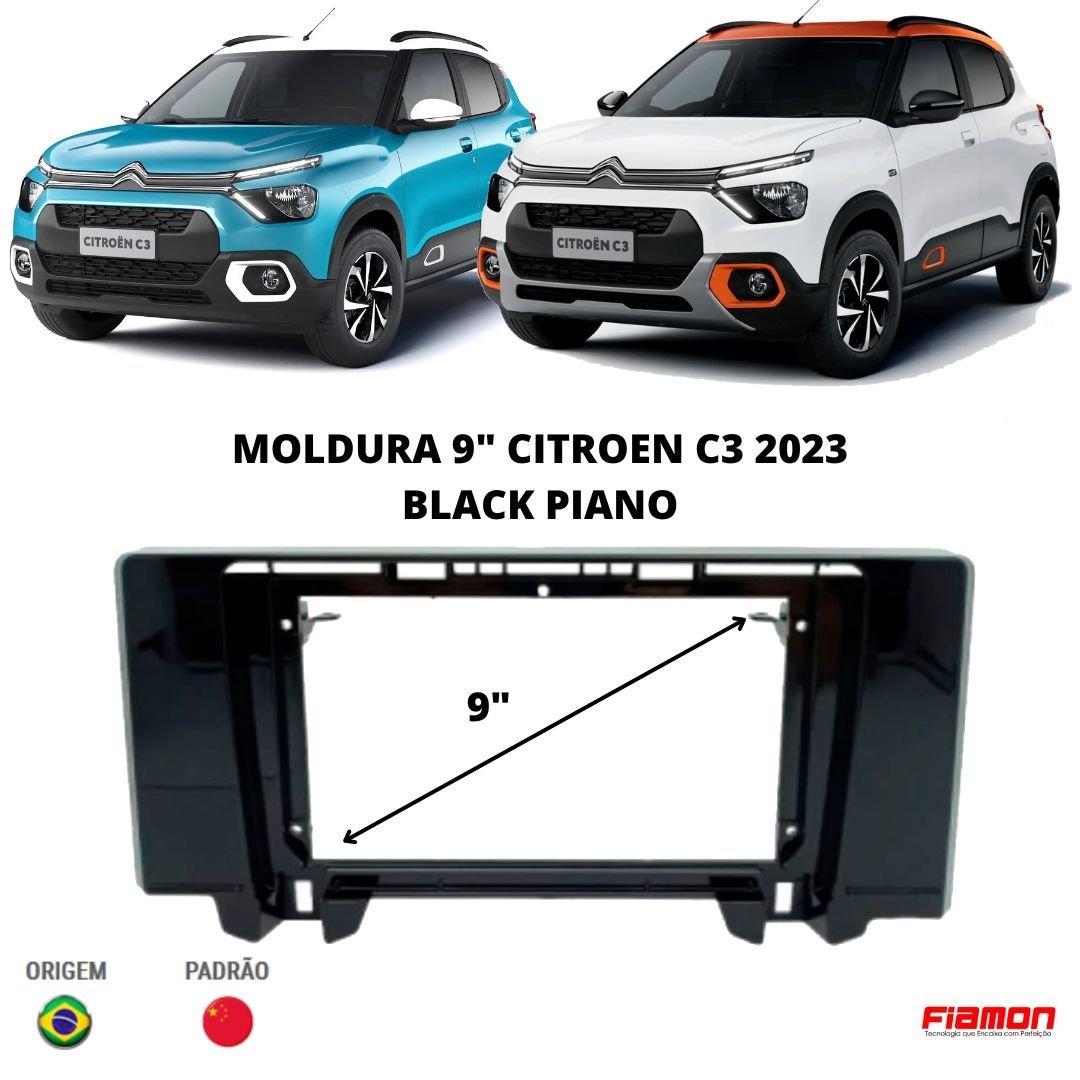Moldura 2 Din 9 Polegadas Fiamon Citroen C3 2023 Preto | MadeiraMadeira