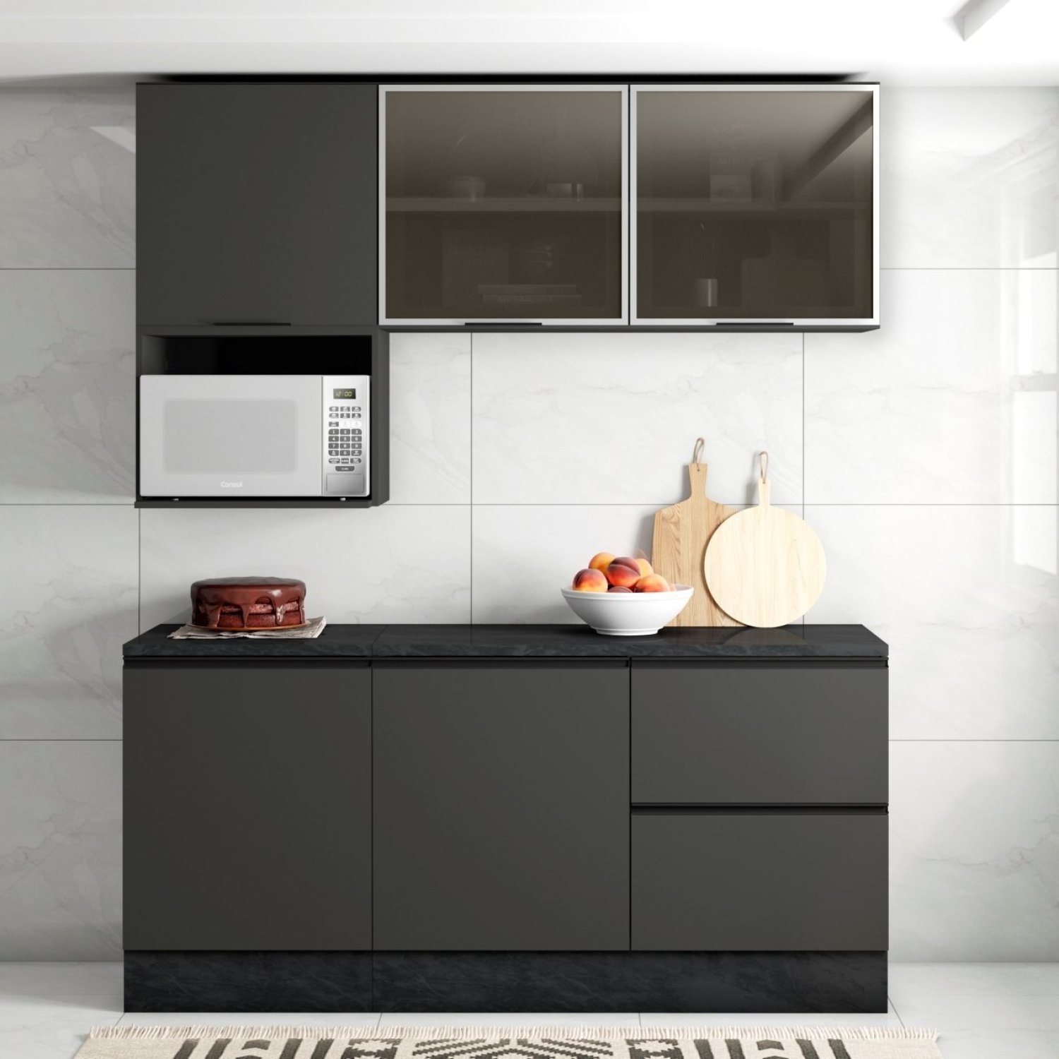 Cozinha Modulada Completa 5 Peças 5 Portas 3 Gavetas com Portas Vidro ...