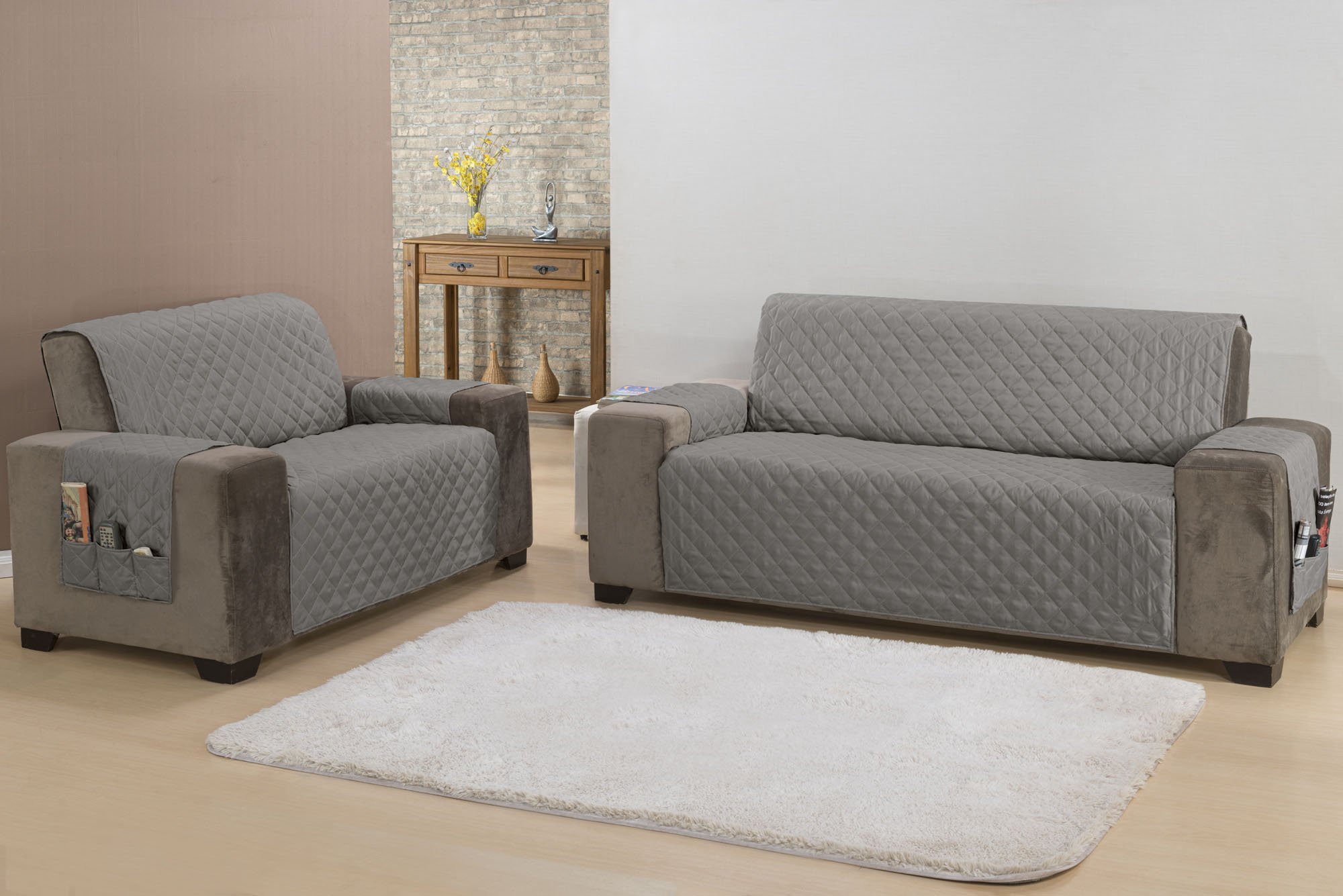 Kit Capa Protetor de Sofá 2 e 3 Lugares King Classic Face Única Assento 1,20m e 1,80m Decorativo ...