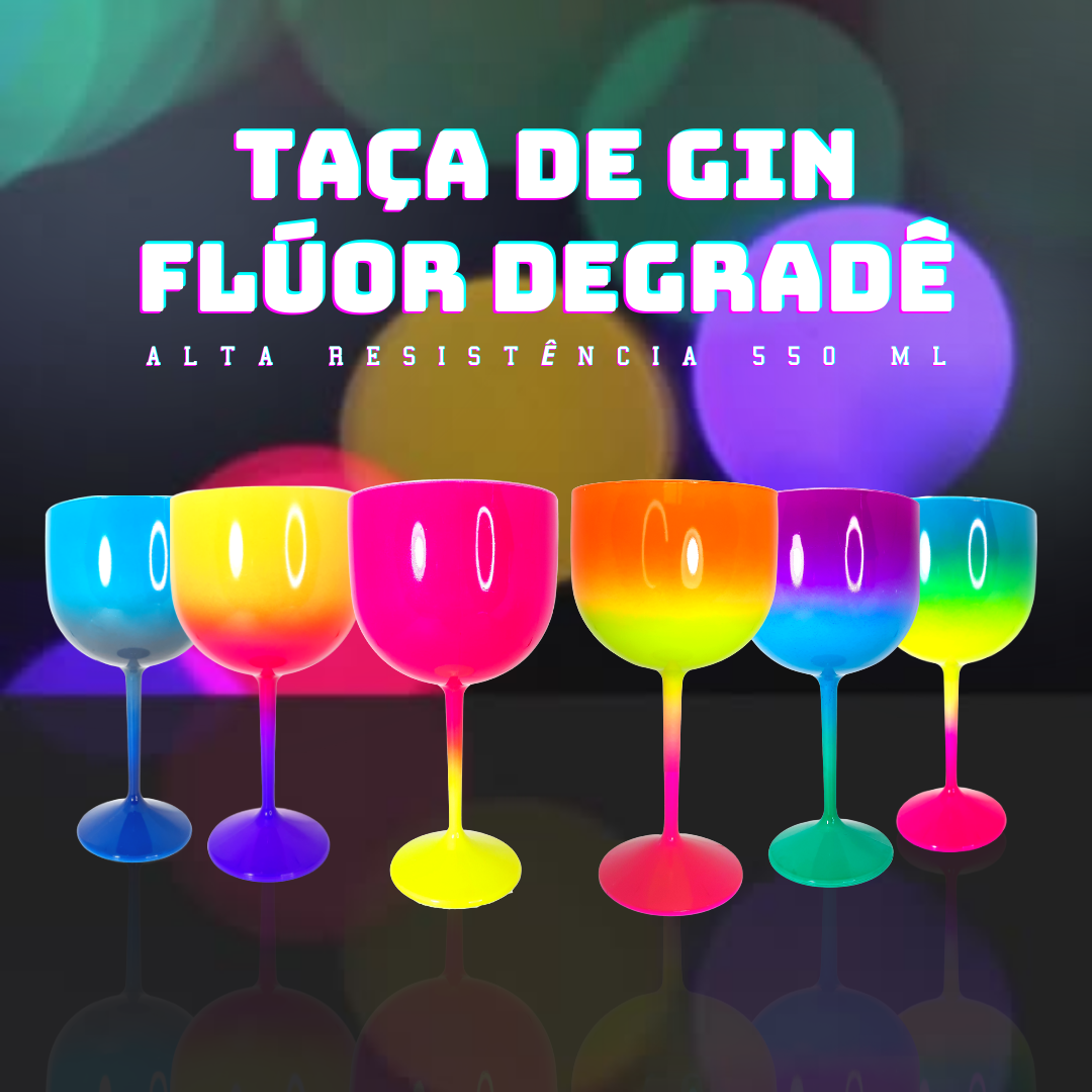10 Taças Gin Degradê Fluor 550 Ml:Verde Tiffany/Azul Bebê/Roxo ...