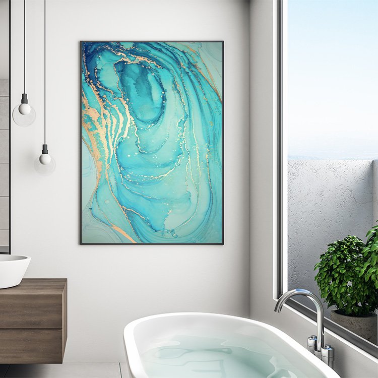 Quadro Abstrato Marmorizado Azul e Dourado Vertical - Tela Única - 150 ...