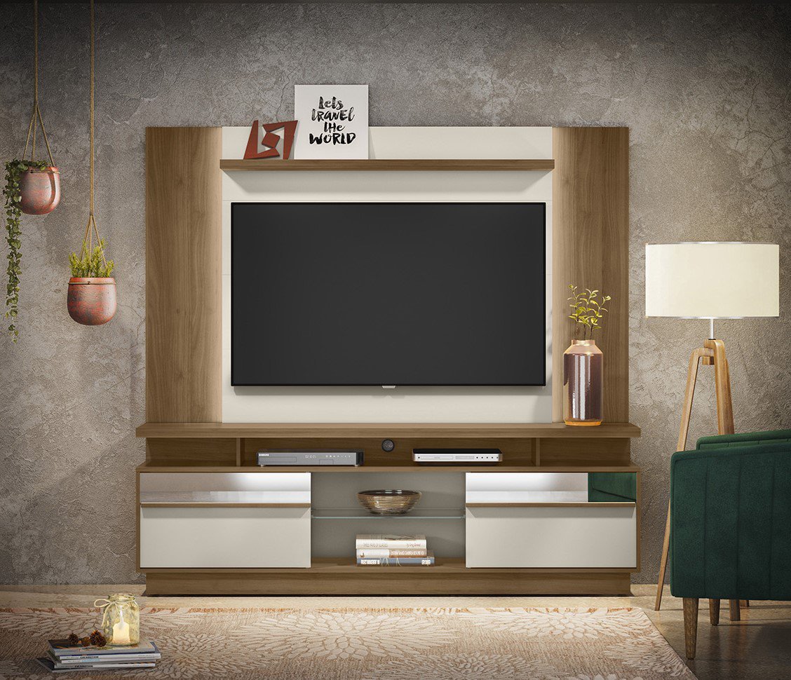 Rack com Painel Recife-Aurora c/ LED p/ TV até 60'' Avelã/Off White ...