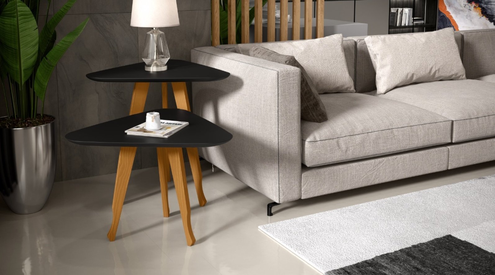 Kit 2 Mesas Sala Lateral e Apoio 3 Pontas Glade Estilo Retro Pés ...