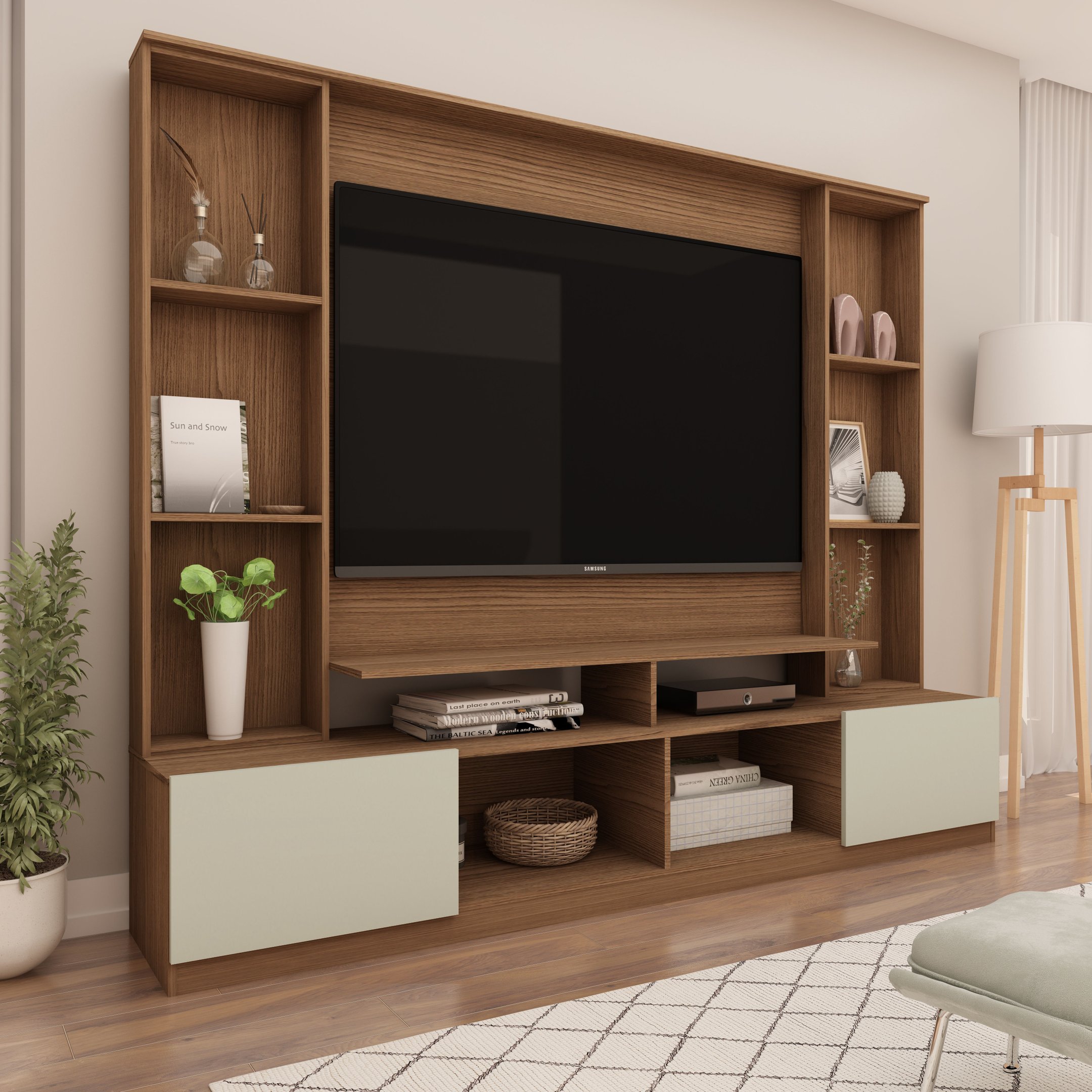 Rack com Painel para TV até 55 Polegadas 2,1m 2 Portas Delfos Yescasa ...