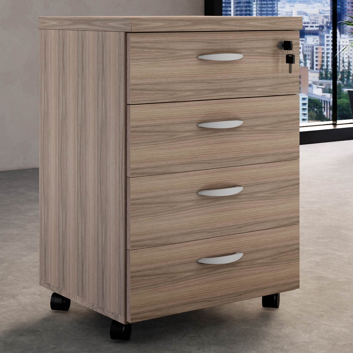 Gaveteiro Escritório com Rodízios 4 Gavetas e Chave Web30 G04 Málaga - Mpozenato | MadeiraMadeira